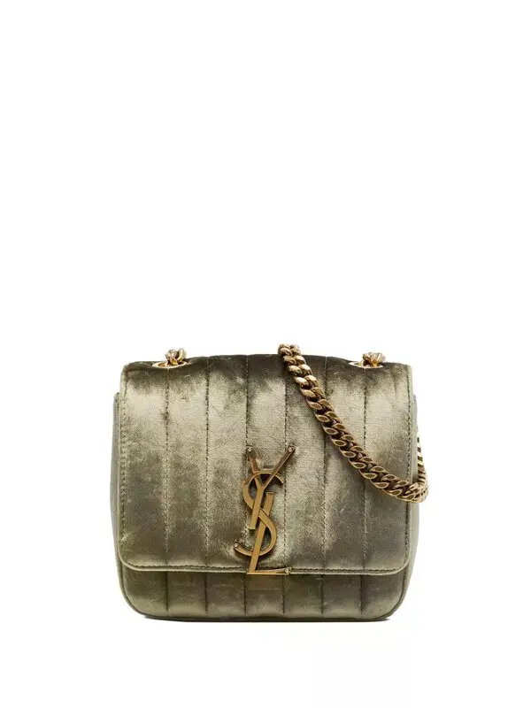 Saint Laurent 2023 Small Velvet Monogram Vicky Chain Bag Crossbody Bag - Brown