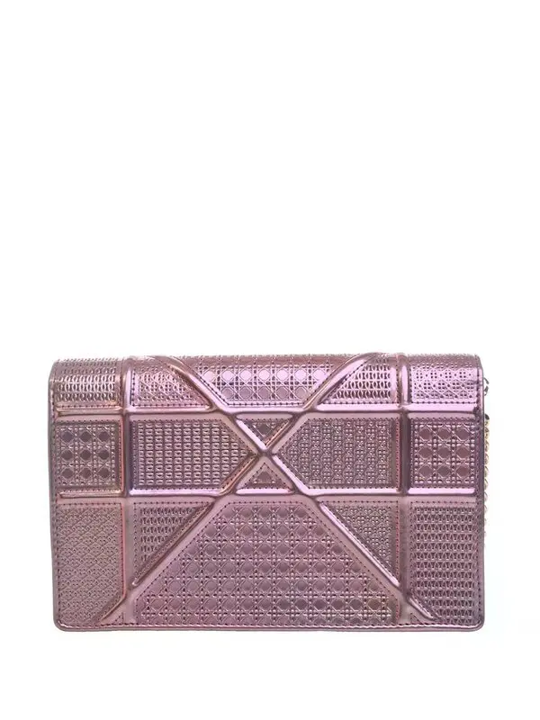 Dior Metallic Patent Microcannage Diorama Wallet On Chain Crossbody Bag