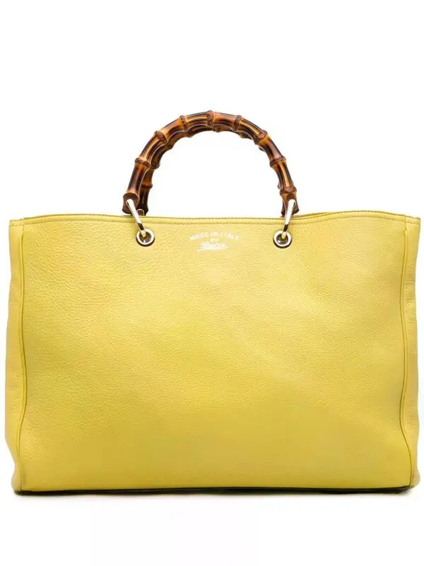 Gucci Calfskin Bamboo Shopper Satchel - Yellow