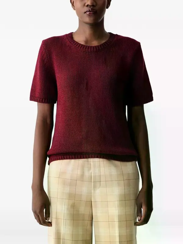 MOS MOSH Mmarin Ribbed-trim Short-sleeved Sweater - Red