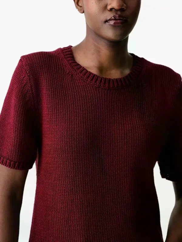 MOS MOSH Ribbed-trim Short-sleeved Sweater