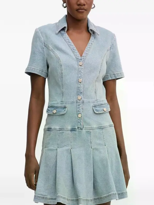 MORGAN Pleated-skirt Denim Mini Dress - Blue