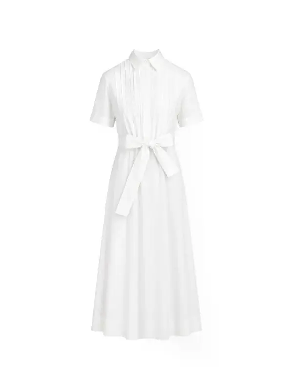 P.a.r.o.s.h Pintuck-detail Belted Midi Dress - White