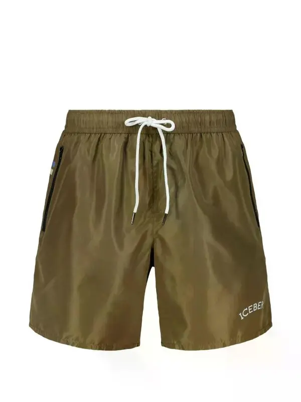 Iceberg Military Logo-print Stripe-detail Swim Shorts - Green