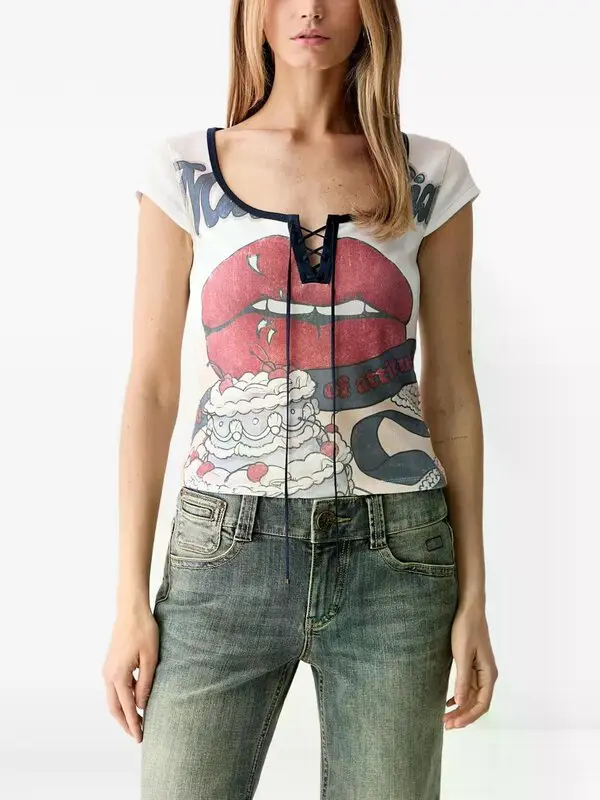 Miss Sixty Lace-up Graphic-print T-shirt - White
