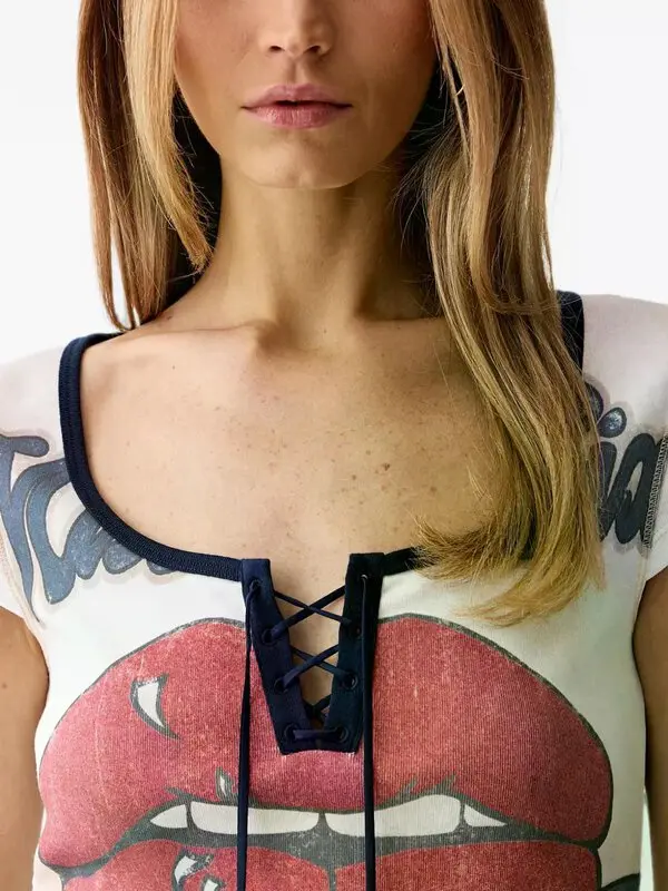 Miss Sixty Graphic Print Lace-up T-shirt