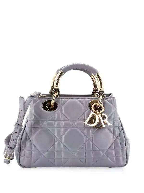 Dior Lady 95.22 Bag Cannage Embossed Leather Small Crossbody Bag - Grey