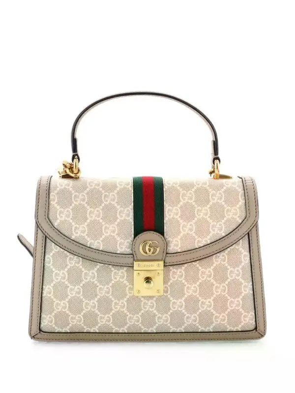 Gucci Ophidia Flap Top Handle Bag Gg Coated Canvas Small Satchel - Brown