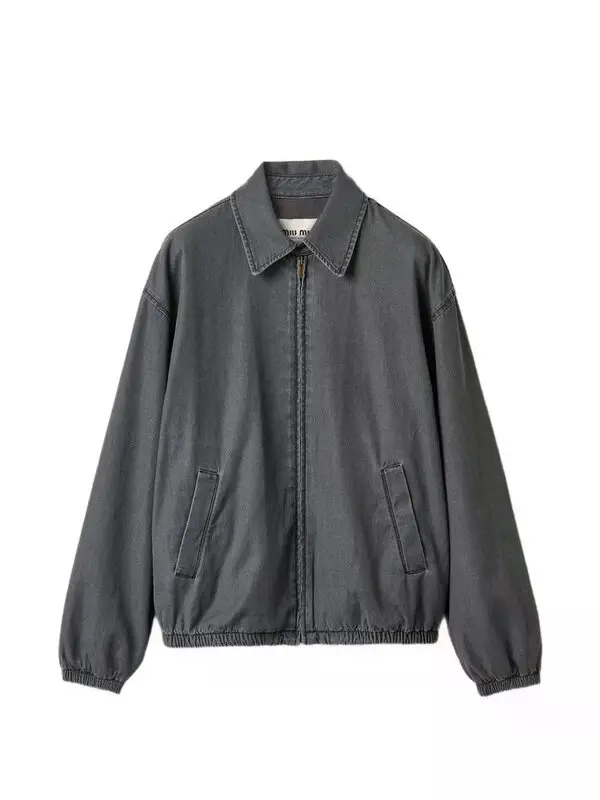 Miu Miu Logo-embroidered Zip-up Jacket - Grey