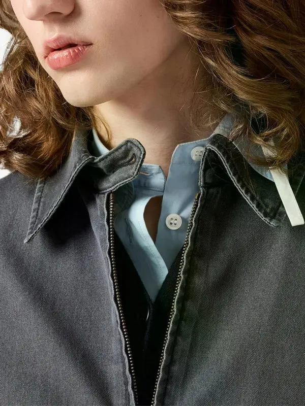 Miu Miu Logo Embroidered Zip-up Jacket - Grey
