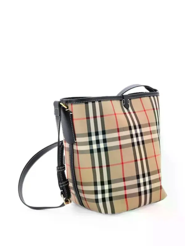 Burberry Ashby Vintage Check Canvas Mini Bucket Bag With Leather Trim