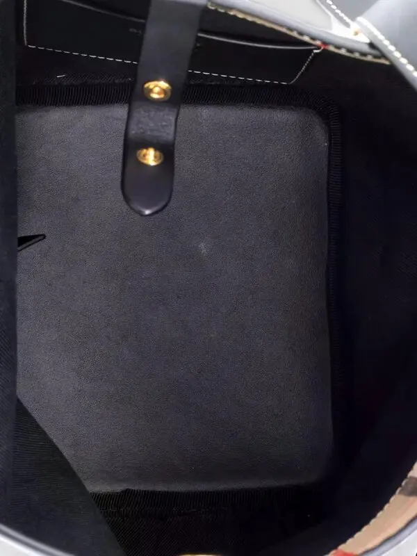 Burberry Ashby Vintage Check Canvas Mini Bucket Bag With Leather Trim
