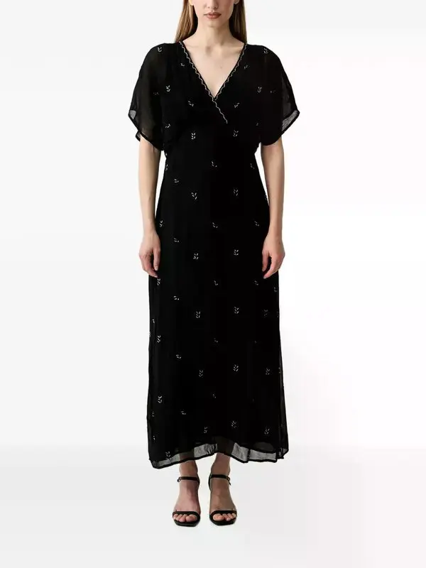 PEDRO DEL HIERRO Beaded V-neck Midi Dress - Black