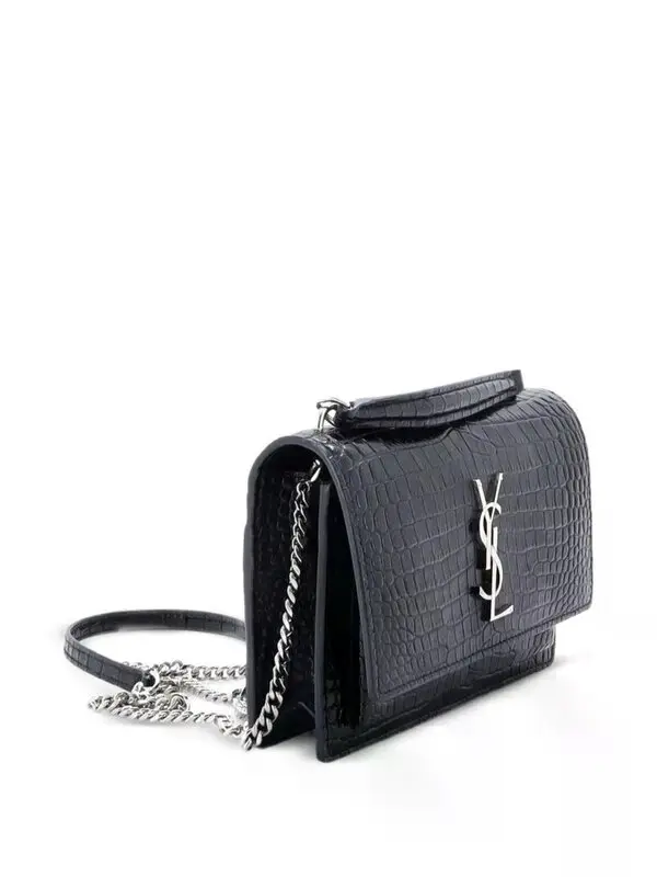 Saint Laurent Sunset Top Handle Chain Wallet Crocodile Embossed Leather Crossbody Bag