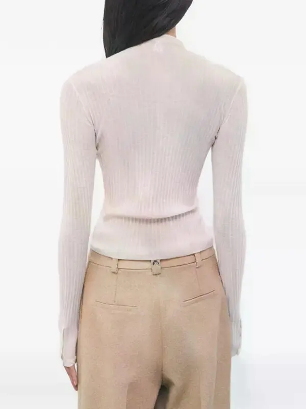 Patrizia Pepe Ribbed Funnel Neck Knit With Button Cuffs - Neutrals