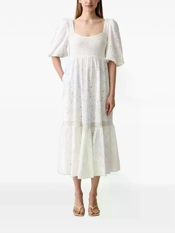 PEDRO DEL HIERRO Broderie-anglaise Smocked Midi Dress - White