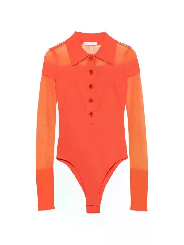 Patrizia Pepe Sheer-panelled Knit Polo-shirt - Orange