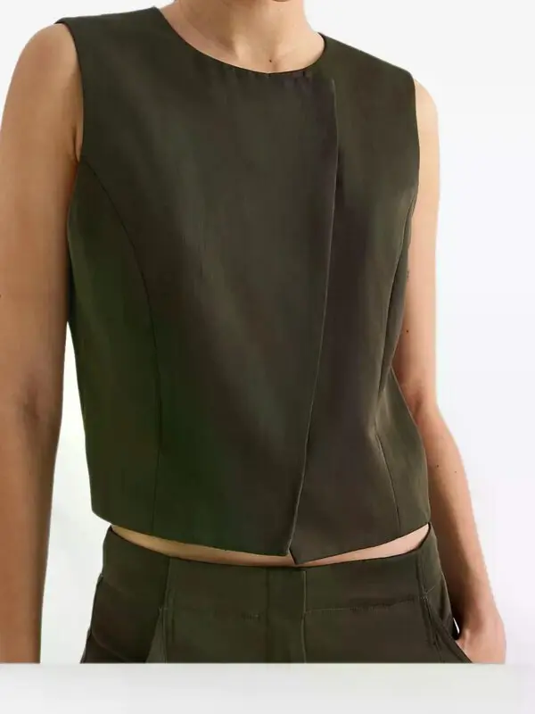 TWP Round-neck Hidden-placket Vest - Green