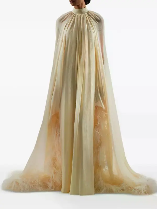 TALLER MARMO Eterea Feather-trim Gown - Neutrals