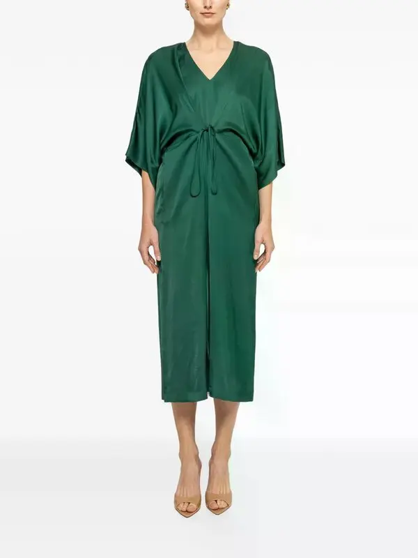 NISSA Drawstring Viscose Midi Dress - Green