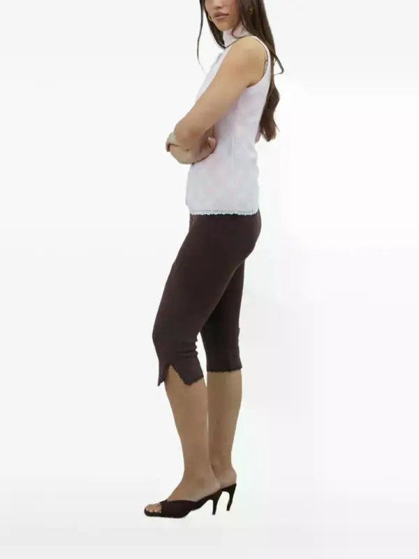 HOUSE OF SUNNY Crochet Trim Side Slit Trousers - Brown