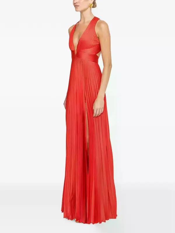 NISSA Pleated Satin Maxi Dress - Red