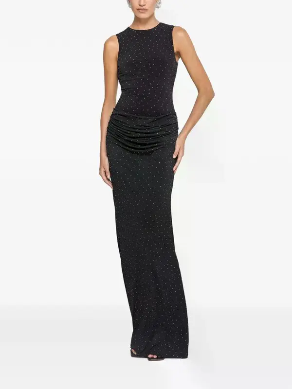 NISSA Rhinestone Embellished Maxi Dress - Black