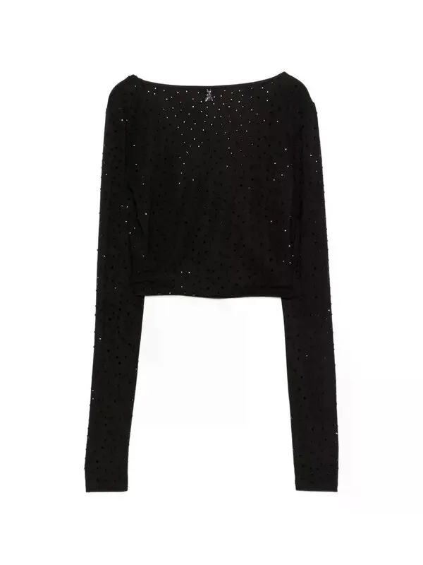 Patrizia Pepe Rhinestone-embellished Cropped Top - Black