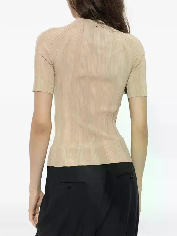 Sportmax Button-detail Ribbed T-shirt - Neutrals