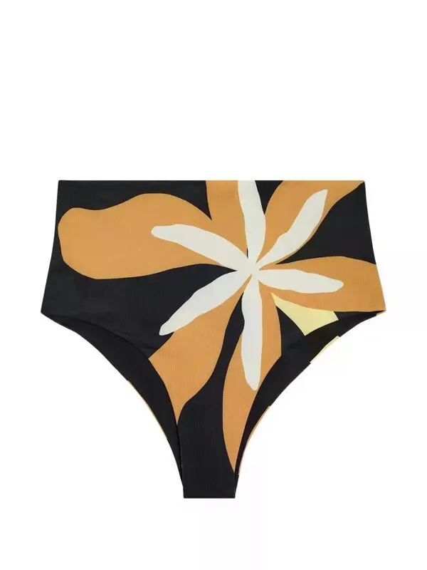 CALA DE LA CRUZ Elisa High-waisted Floral Bikini Bottoms - Black