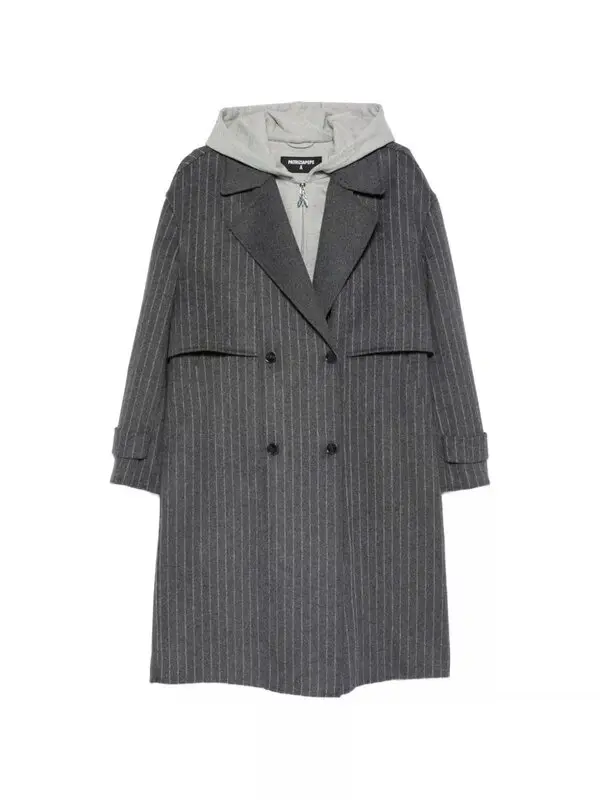 Patrizia Pepe Double-breasted Pinstripe Coat With Integrated Hoodie - Grey