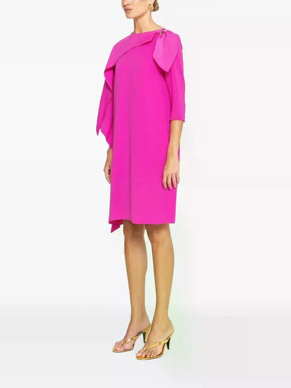 NISSA Fuchsia Midi Dress With Ruffled Detailing And Bow Accent