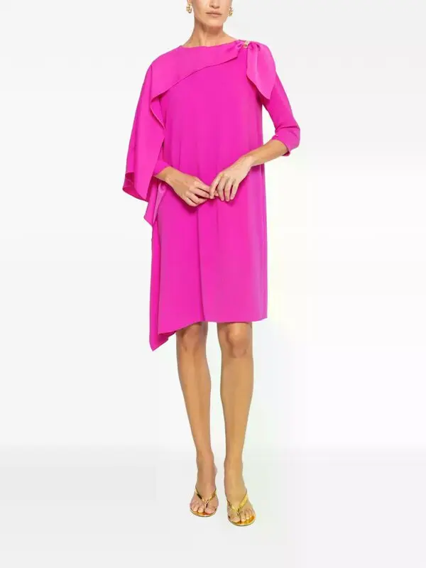 NISSA Fuchsia Midi Dress With Ruffled Detailing And Bow Accent - Pink