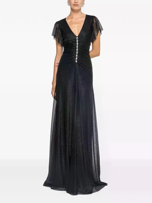 NISSA Crystal-detail Maxi Dress - Black