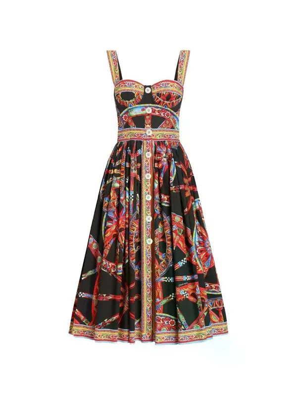 Dolce & Gabbana Carretto-print Poplin Long Dress - Black