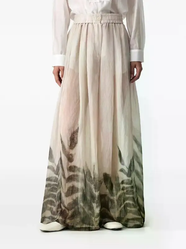 VICOLO Wide Leg Leaf Print Palazzo Pants - Neutrals