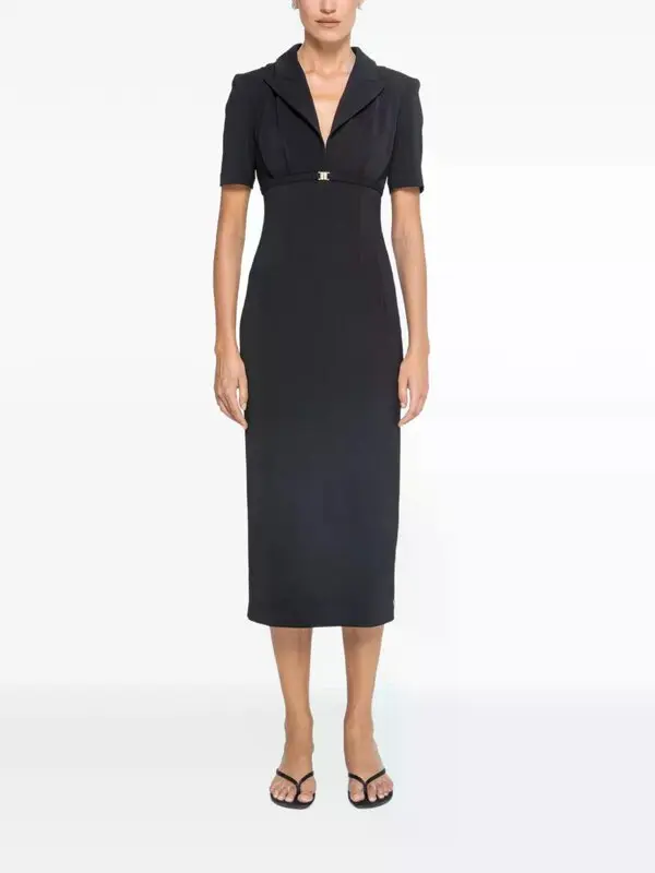 NISSA Fitted Midi Dress With Gold-tone Buckle Detail - Black