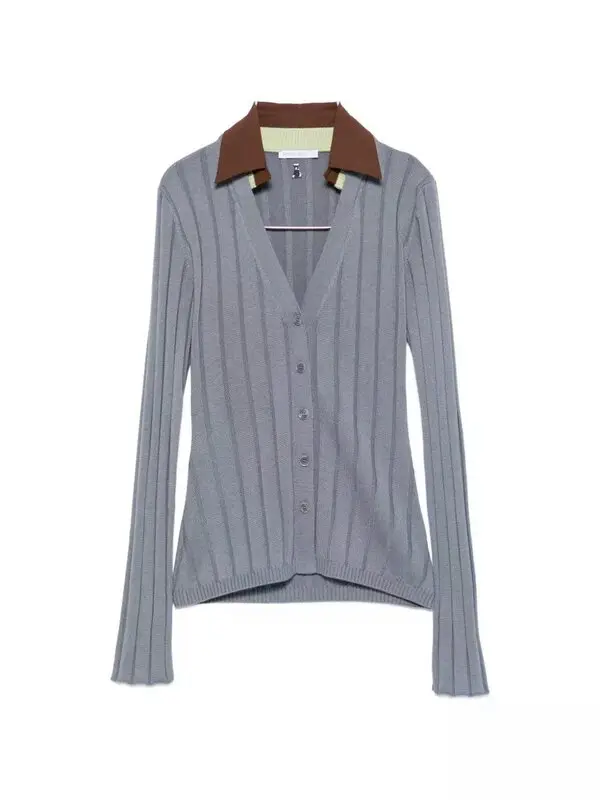 Patrizia Pepe Ribbed Colour-block Cardigan - Grey