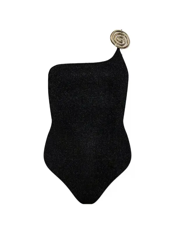 Oseree Lumiere Spiral One-shoulder Swimsuit - Black