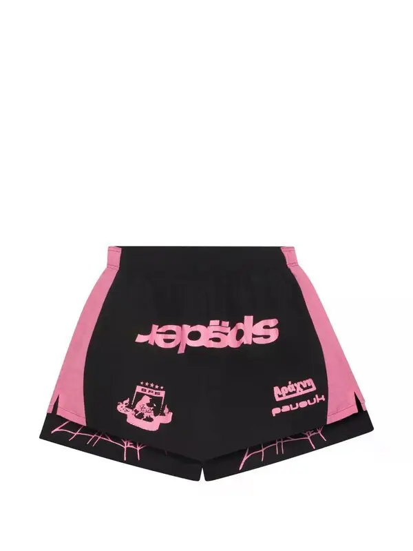 SP5DER Soccer Double-layer Logo-print Shorts