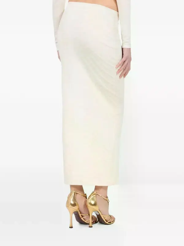 Roberto Cavalli Snake-effect Ruched Maxi Skirt - White