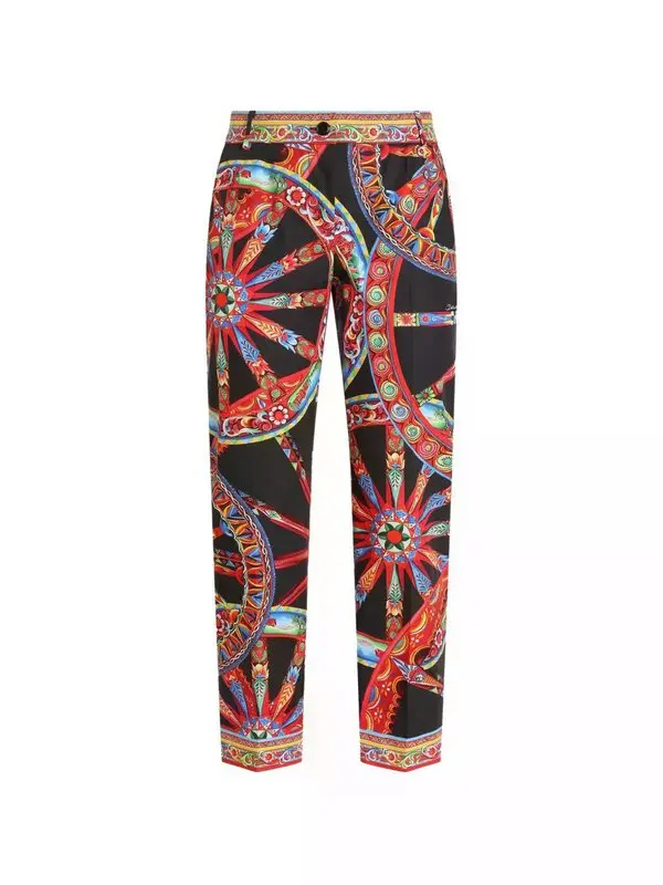Dolce & Gabbana Carretto-print Poplin Trousers - Black