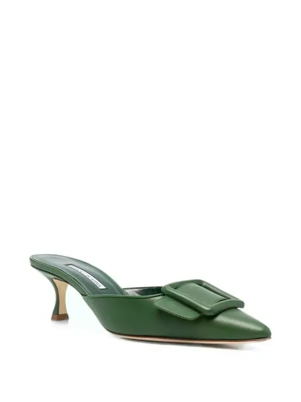 Manolo Blahnik Maysale Buckle Detail Mules - Green
