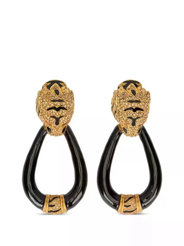 Roberto Cavalli Crystal-embellished Tiger-head Earrings - Gold