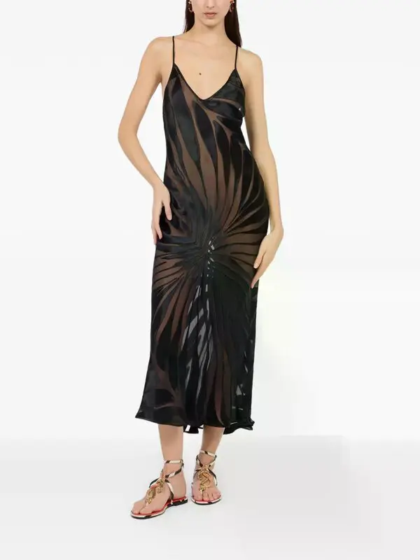 Roberto Cavalli Leaf-devoré Spaghetti-strap Midi Dress