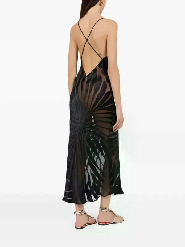Roberto Cavalli Leaf-devoré Spaghetti-strap Midi Dress