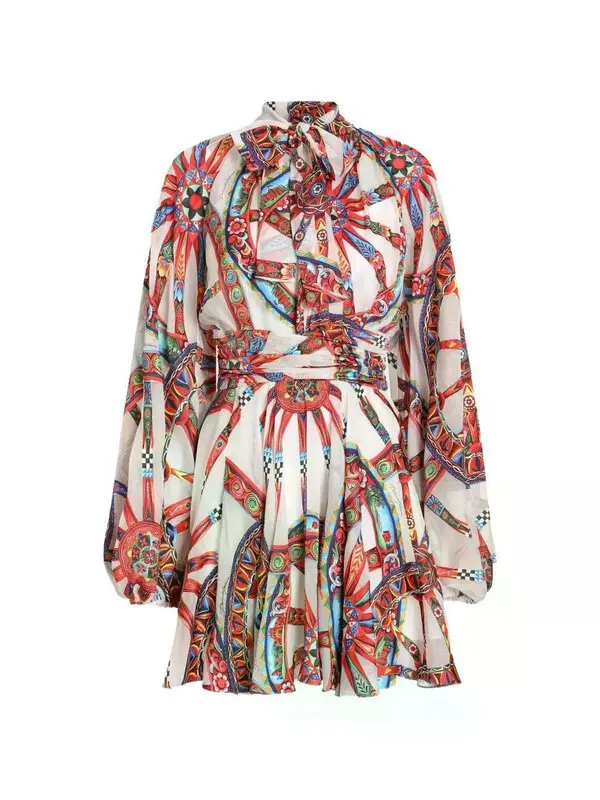 Dolce & Gabbana Carretto-print Devoré Twill Dress - White