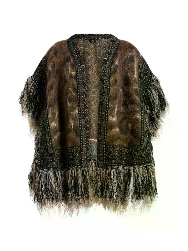 Etro Mohair-blend Jacquard Cape With Fringing And Leopard-motif - Brown