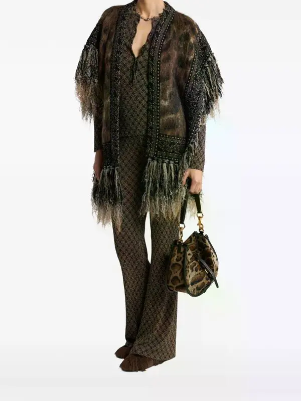 Etro Mohair-blend Jacquard Cape With Fringing And Leopard-motif