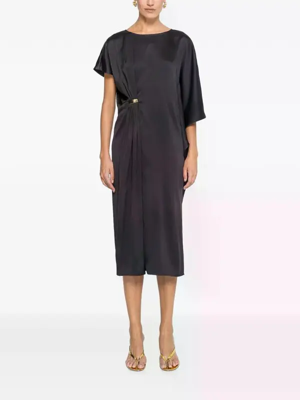NISSA Satin-effect Asymmetrical Midi Dress